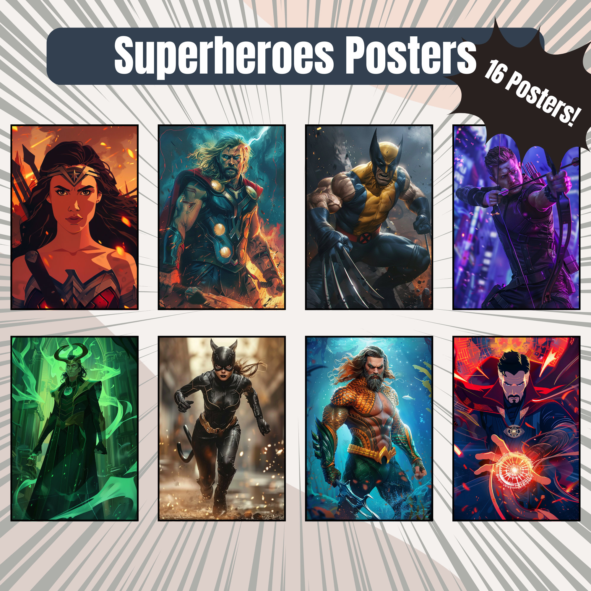 Set 16 Superheroes Printable Posters JPG Download Print Digital Marvel ...