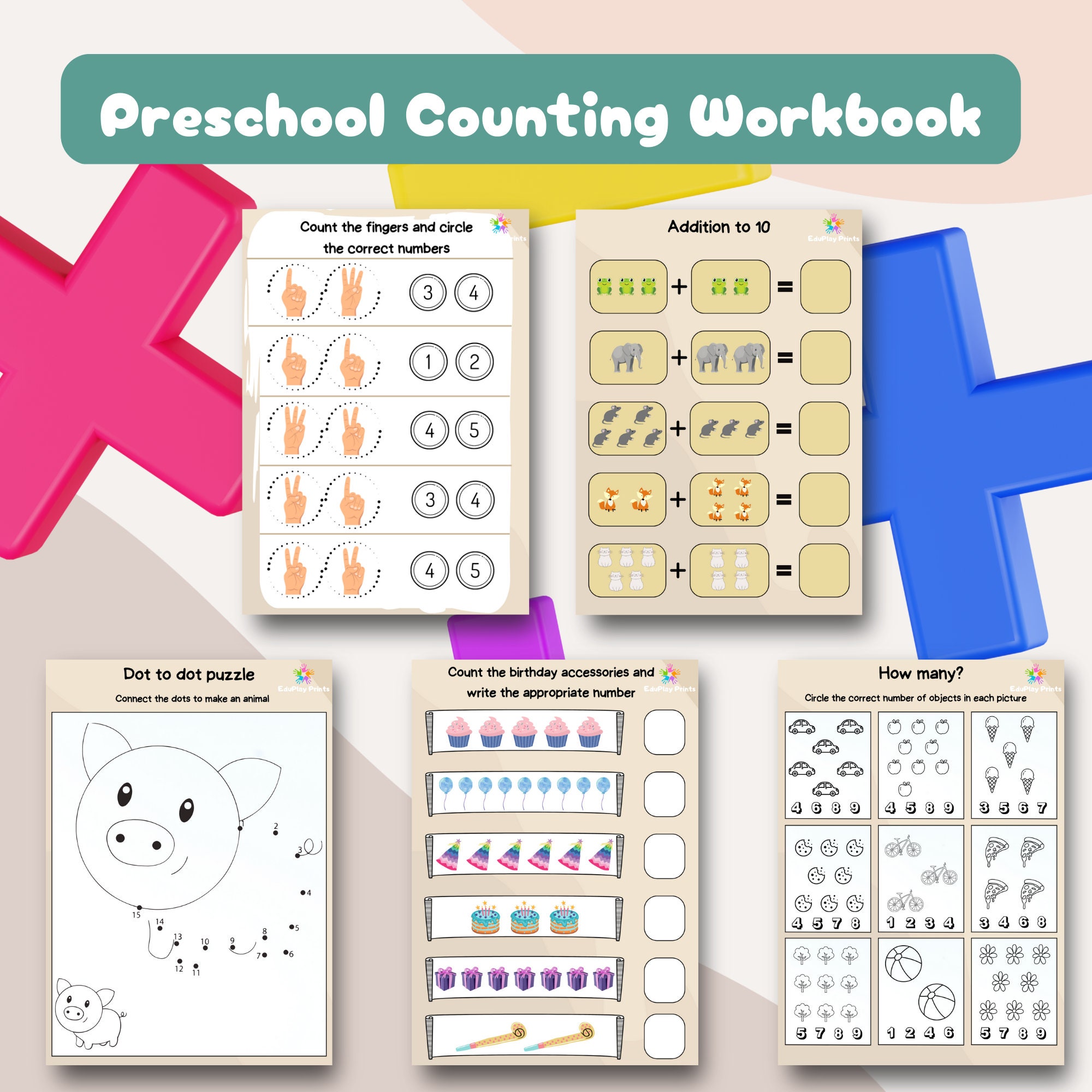 10 Printable Counting Workbook, Homeshool, Preschool, Teacher, Math ...