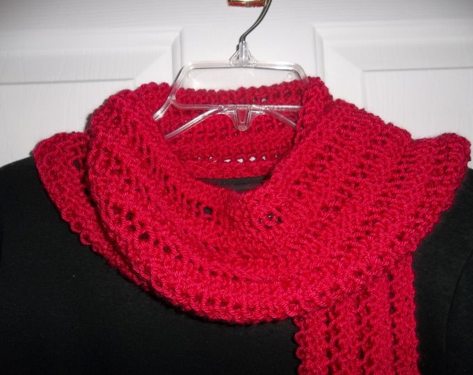 Scarf Long Scarfhand Knit Scarf Lacy Scarf Raspberry Red - Etsy
