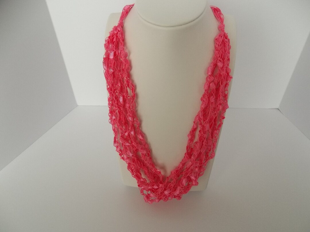 Pink Crochet Necklace Trellis Ribbon Lace Fiber Yarn Bubble Gum Pink - Etsy