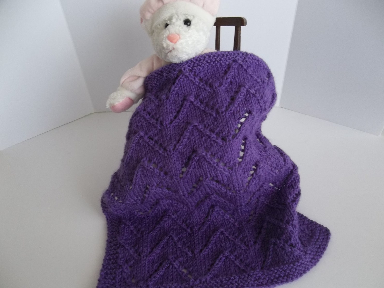 Purple Doll Blanket Hand Knit Doll Blanket/afghan/throw Doll Bedding ...