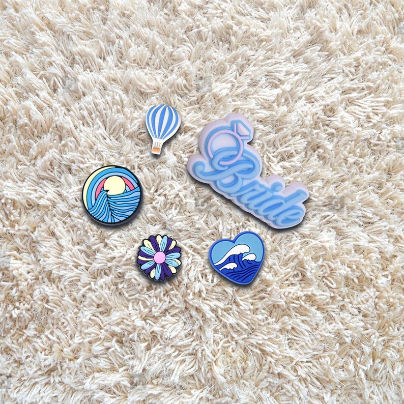33 PC Blue Ocean Flower Croc Charms Cute PVC Clog Pins Jibbitz Party ...