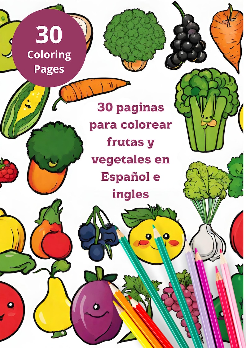 30 Hojas De Colorear Imprimible, Libro De Colorear De Frutas Y ...