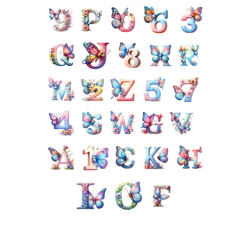 WATERCOLOR Butterfly Alphabet, Butterfly Letters PNG, Butterfly ...