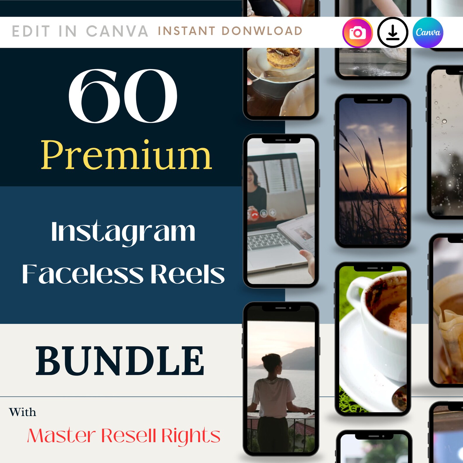 60 Faceless Instagram Reels Coaching Templates Master Resell Rights ...