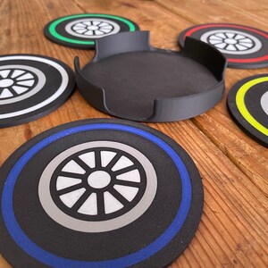 Tire Coaster Set (5 Coasters W/ Free Holder) | F1 Gifts | Home Decor ...