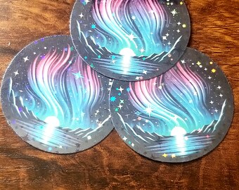 Northern Lights Snow Scene Sticker, Vinyl Waterproof Outdoors Night ...