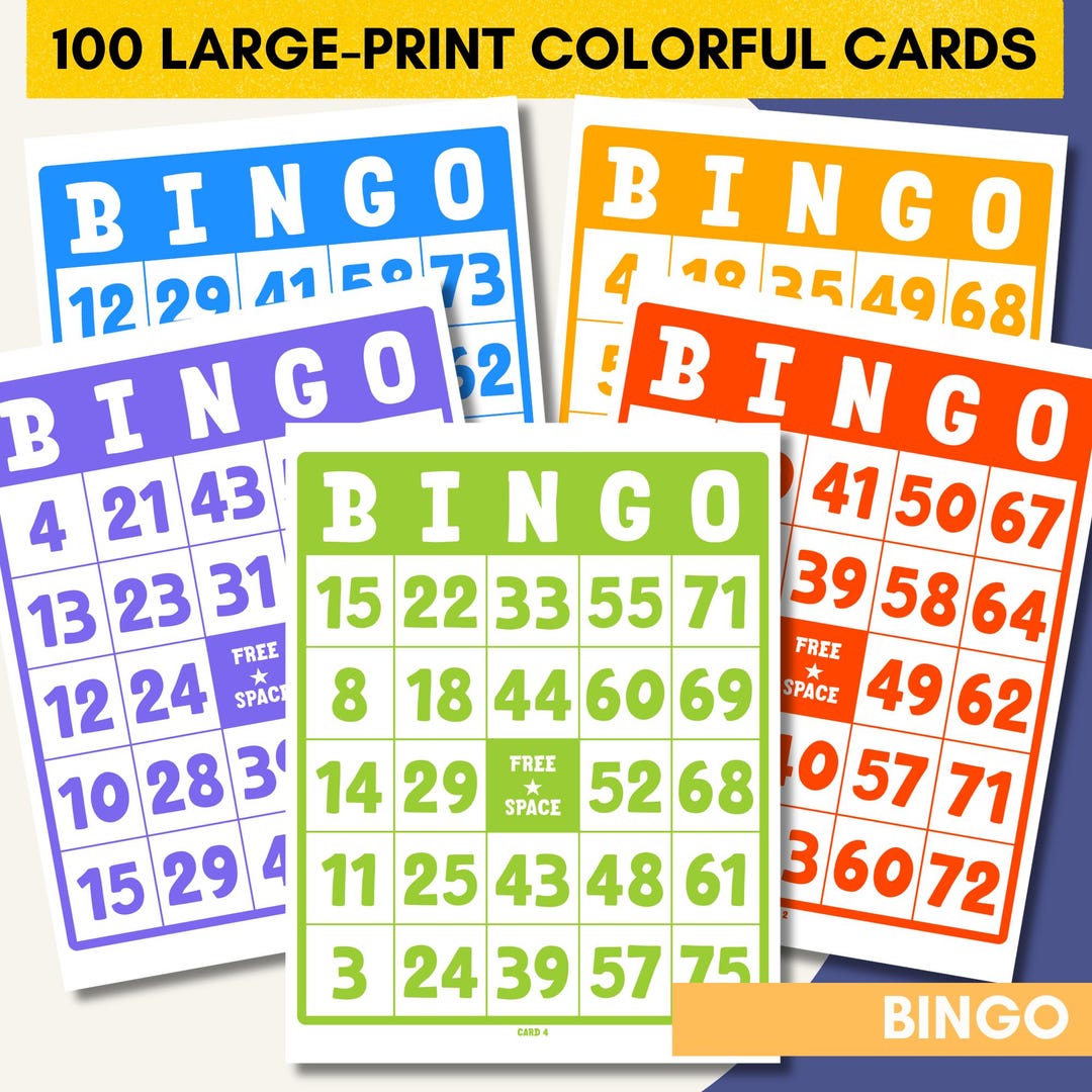Jumbo Kids Bingo Cards! 100 Cards in 5 Fun Colors! Perfect Kids Game ...