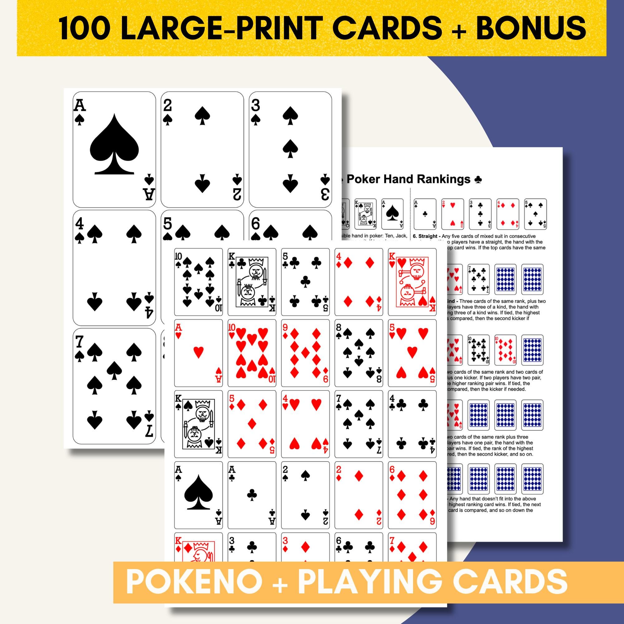 Jumbo Pokeno Cards! 100 Large-print Poker Bingo / Poker Keno Boards ...