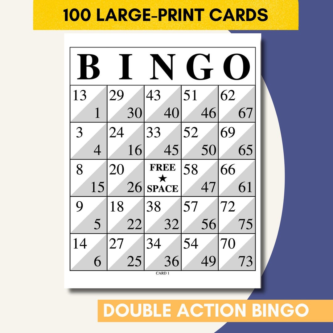100 Jumbo Speed Bingo Cards New Way to Play Double Action Large Print ...