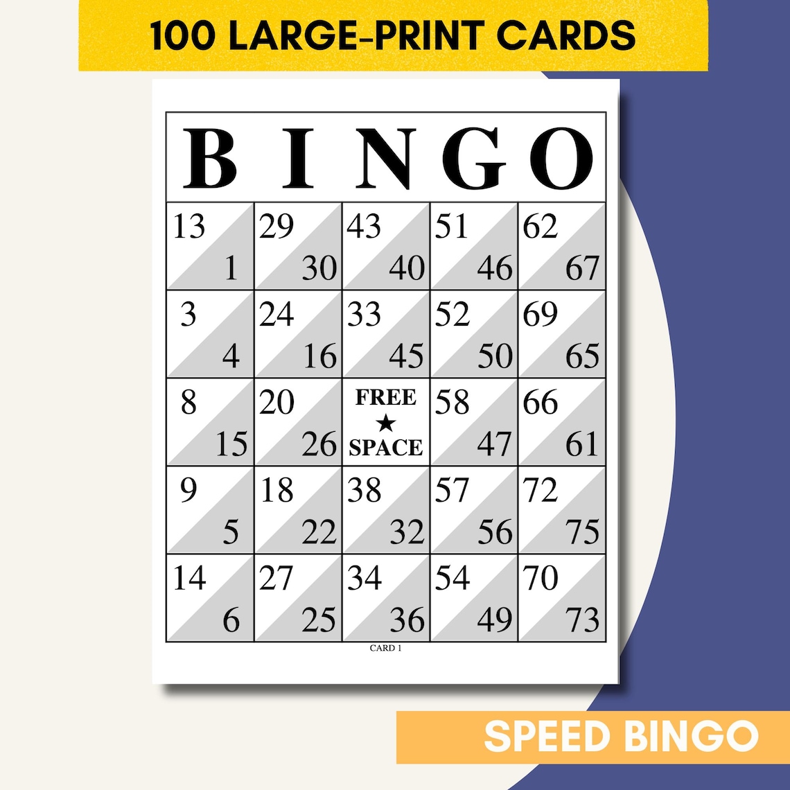 Jumbo Speed Bingo Cards | New Way to Play! | 100 Double Action Large ...