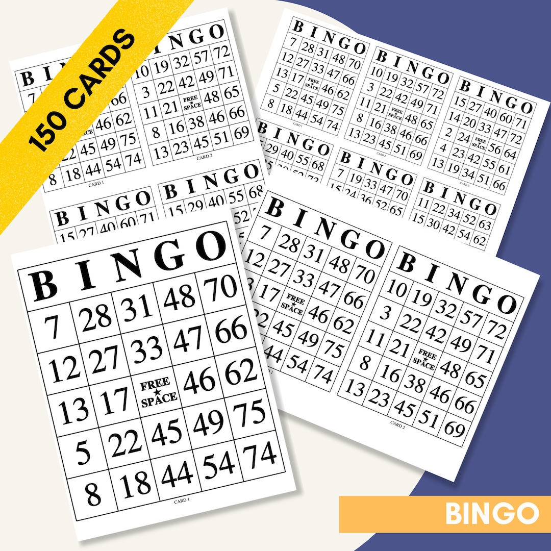 Jumbo Large Print 150 Bingo Cards | 1 per Page + Bonus Compact Sizes ...