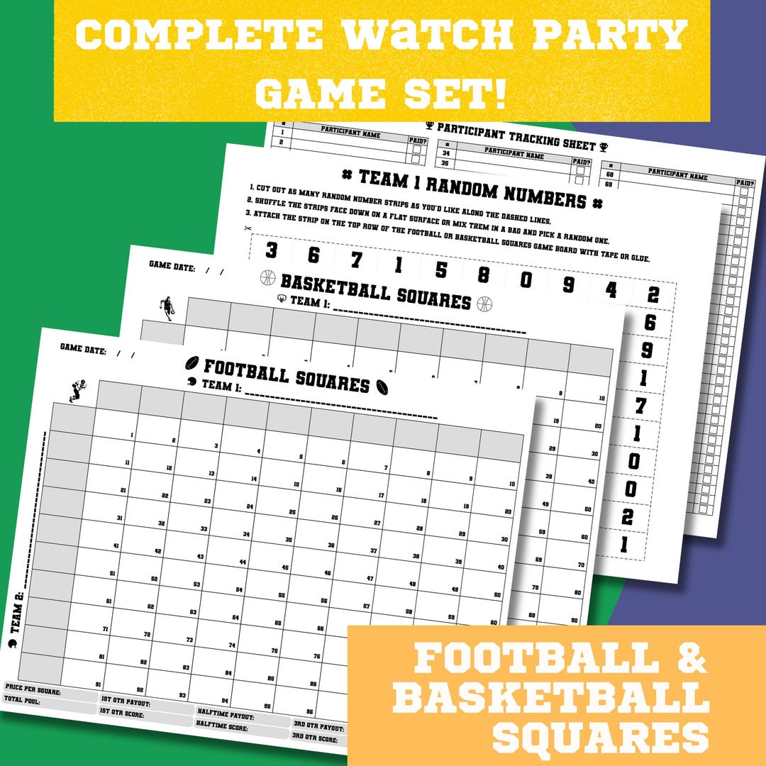 Basketball Squares & Football Squares Watch Party Game | Super Bowl ...