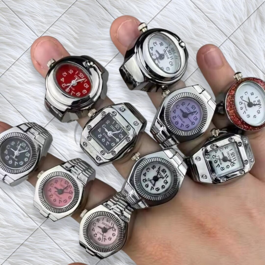 Vintage Style Finger Watch Ring Mini Quartz Watch Elastic Stretch Band ...
