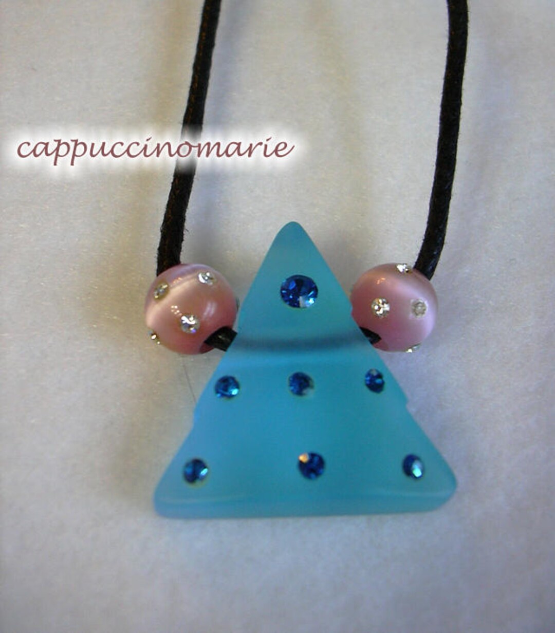 Lucy and Ethel's Aqua and Pink Christmas Black Cord Necklace - 50s ...