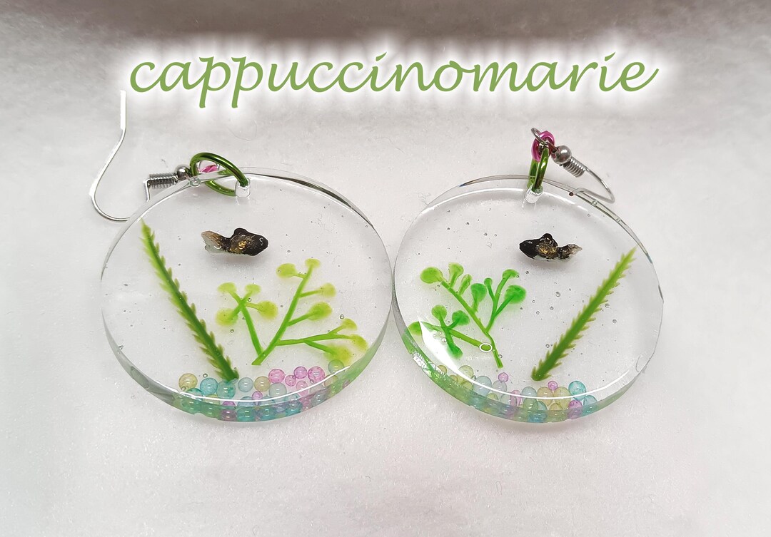 Resin Goldfish Black/gold Bowl Diorama Dangle Earrings - Weird Jewelry ...