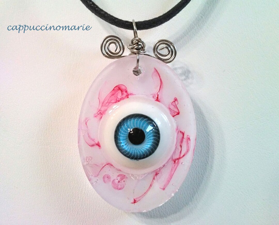 Bloody Blue Eye Creepy Resin Halloween Black Cord Choker - Weird ...