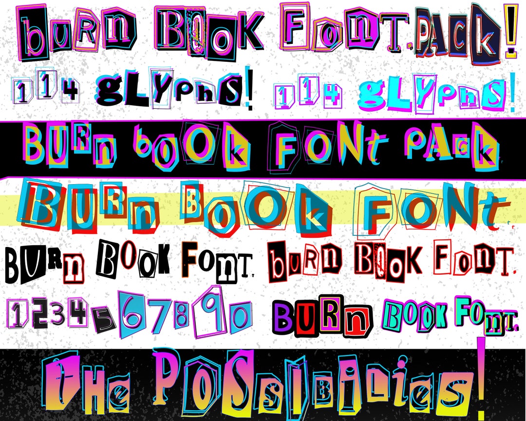 Burn Book Font Pack With 114 Glyphs Png Image Files Svg Ransom Fonts ...