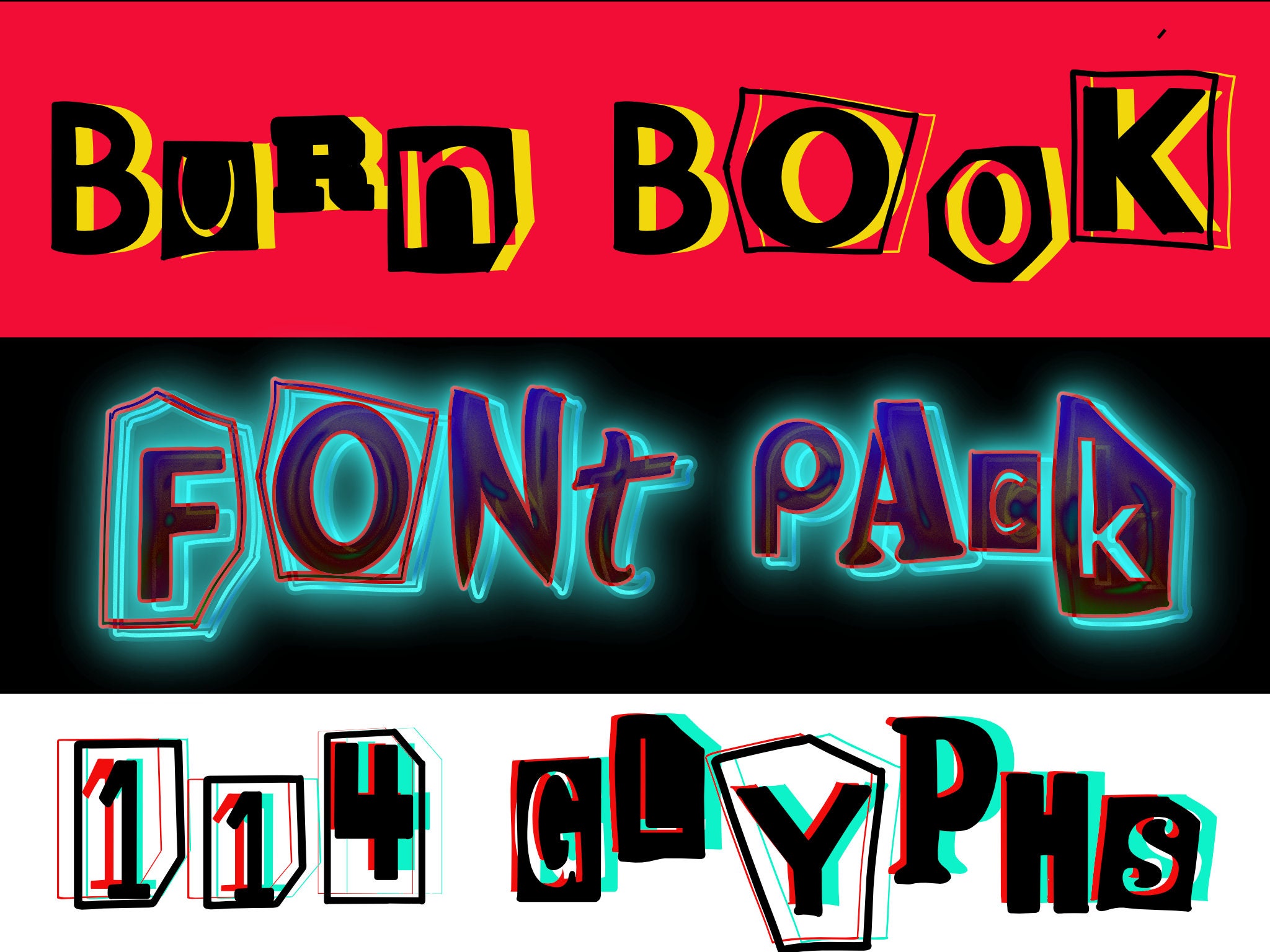 Burn Book Font Pack With 114 Glyphs Png Image Files Svg Ransom Fonts ...