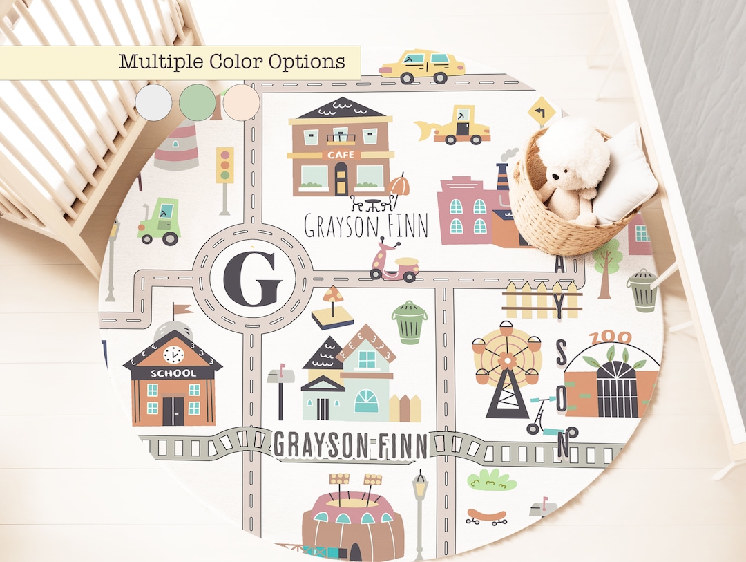 Neutral Nursery Rug City Map, Town Nursery Rug, Car Road Map Playmat ...