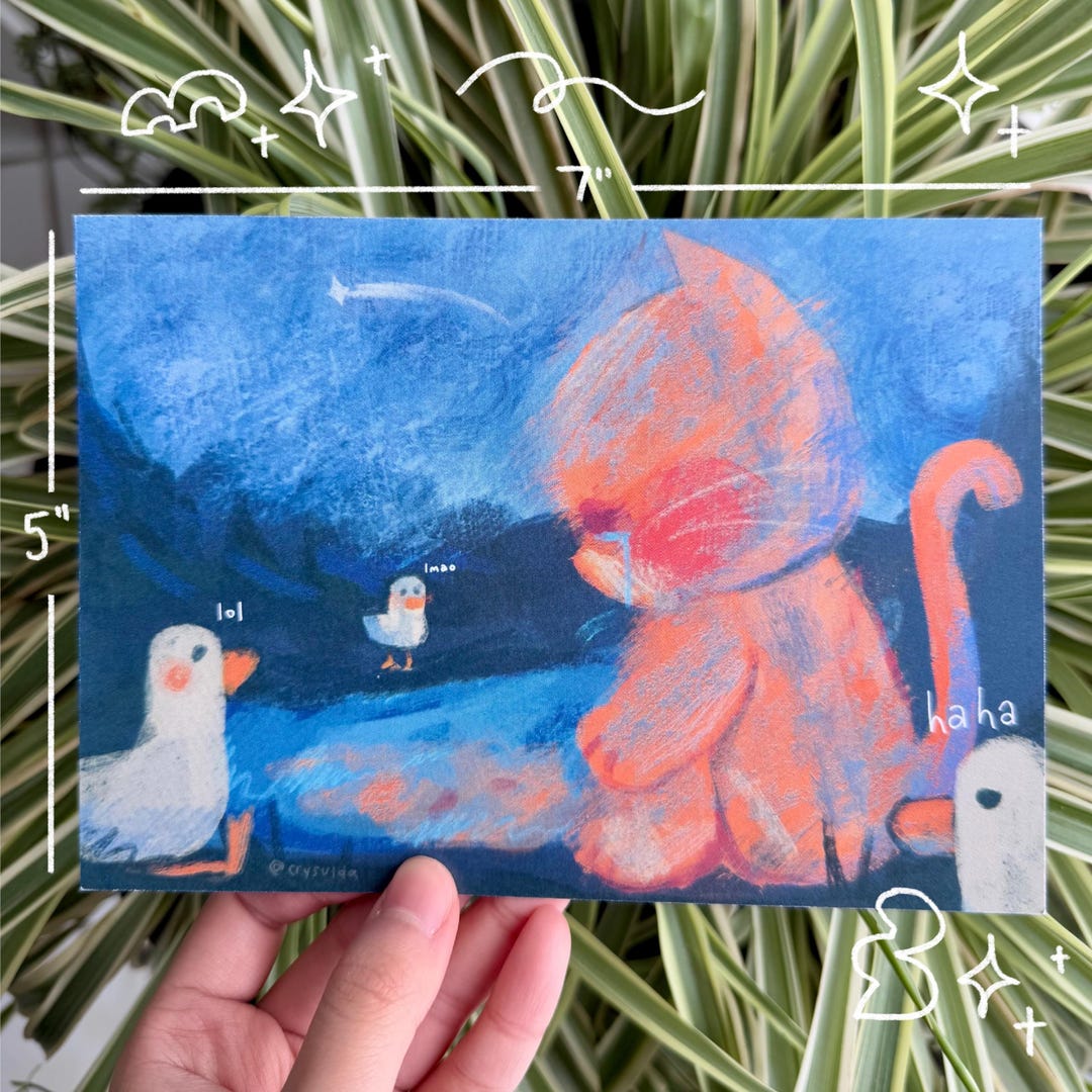 Duck Bully Sad Cat Art Print 5 X 7 Print Cat Print Room Decor - Etsy