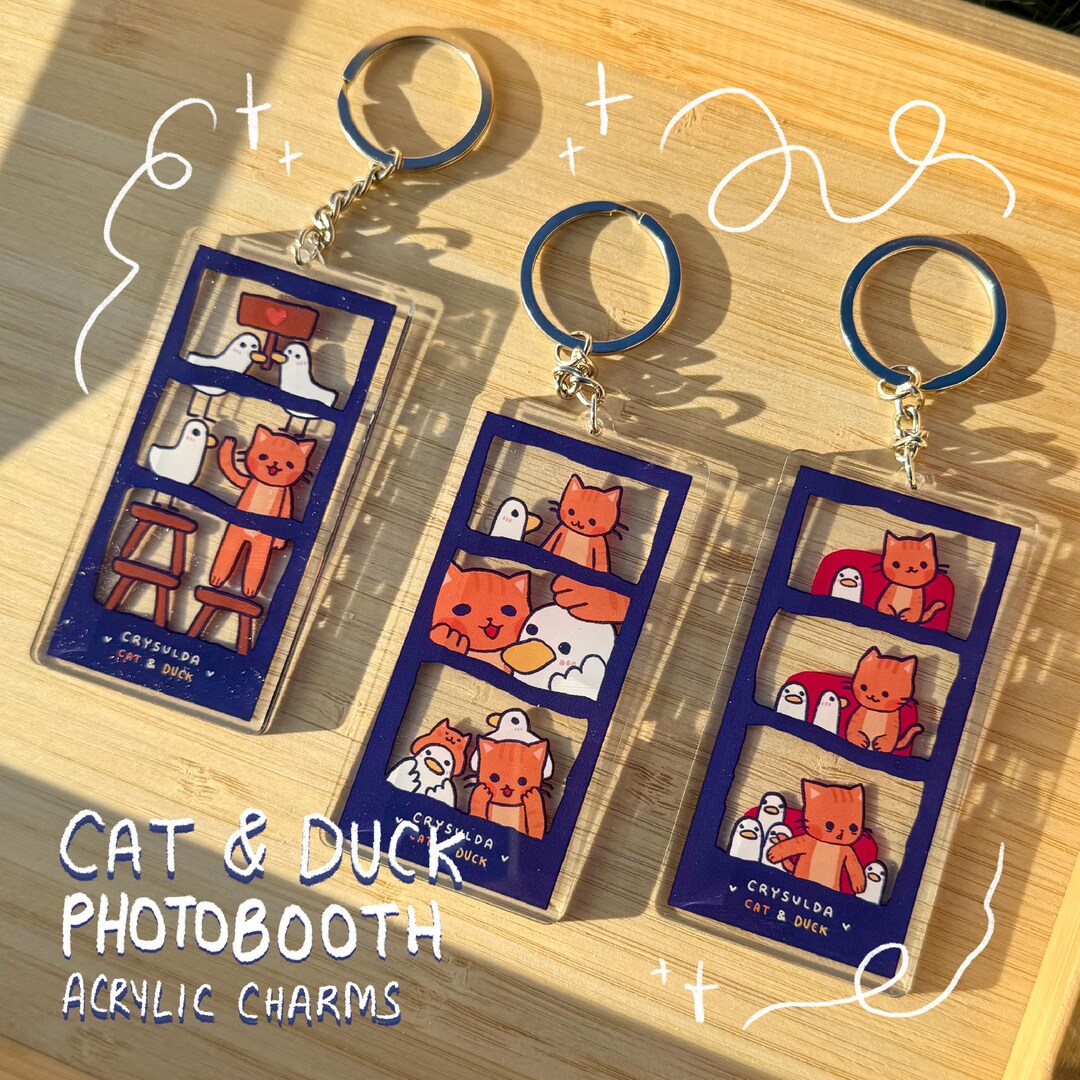 Photo Booth Cat and Duck Acrylic Charm | Cat Keychains | Duck Keychain ...