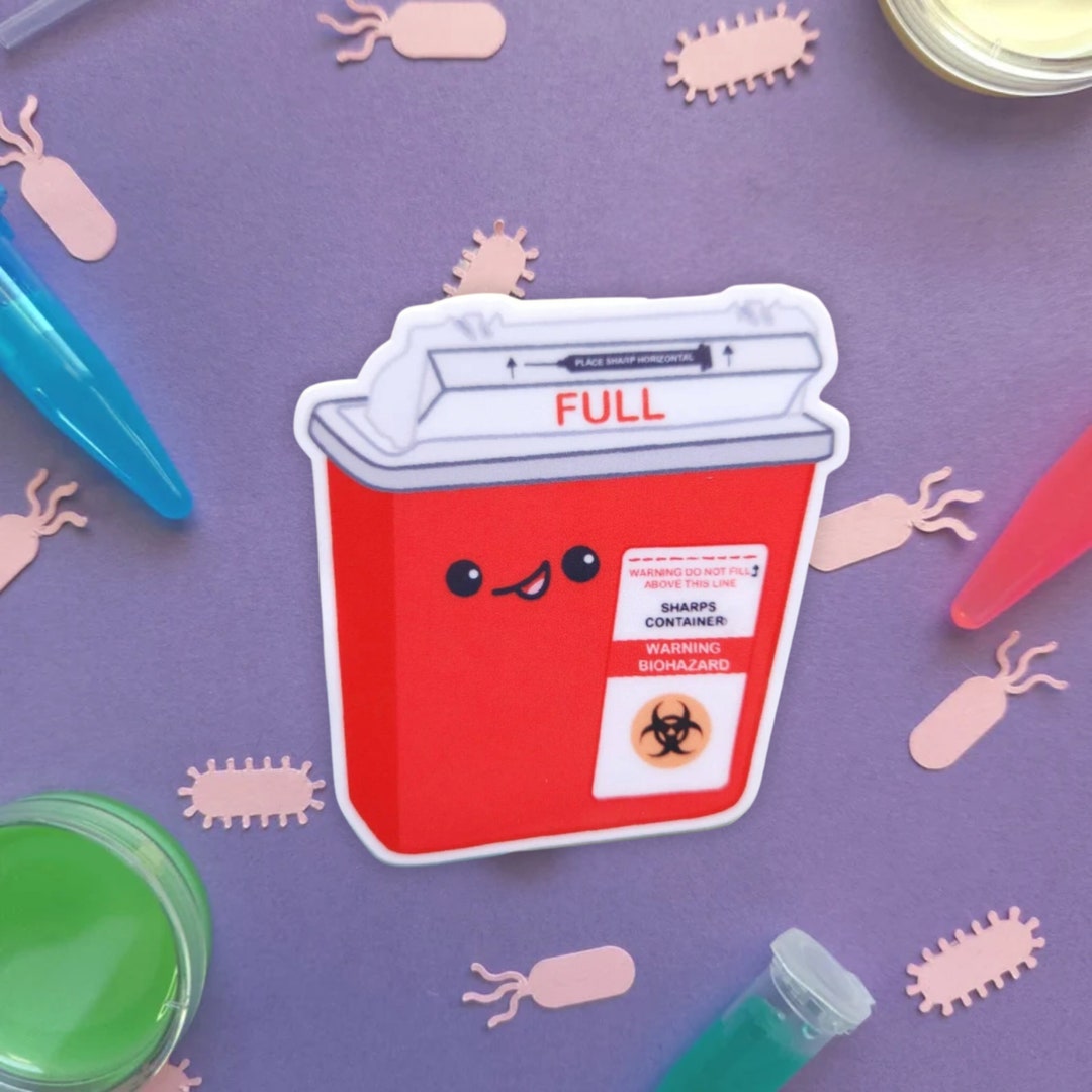 Kawaii Biohazard Sharp Container Sticker - Lab Tech Phlebotomist Gift ...