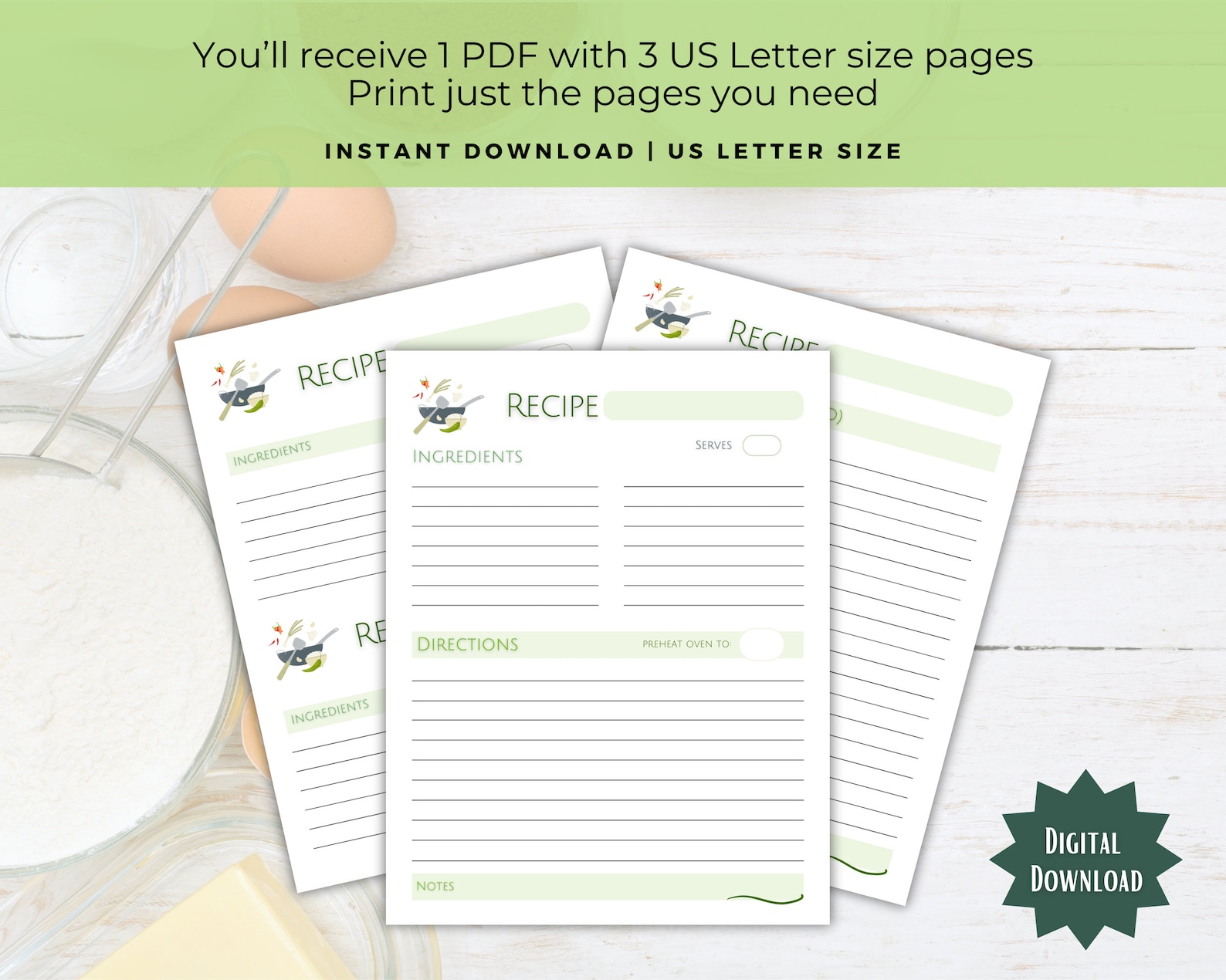 Fillable Recipe Pages PDF: Type in Your Recipe or Print & Handwrite - Etsy