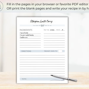 Editable Recipe Page Bundle - Fillable Cookbook Pages - Personalized ...