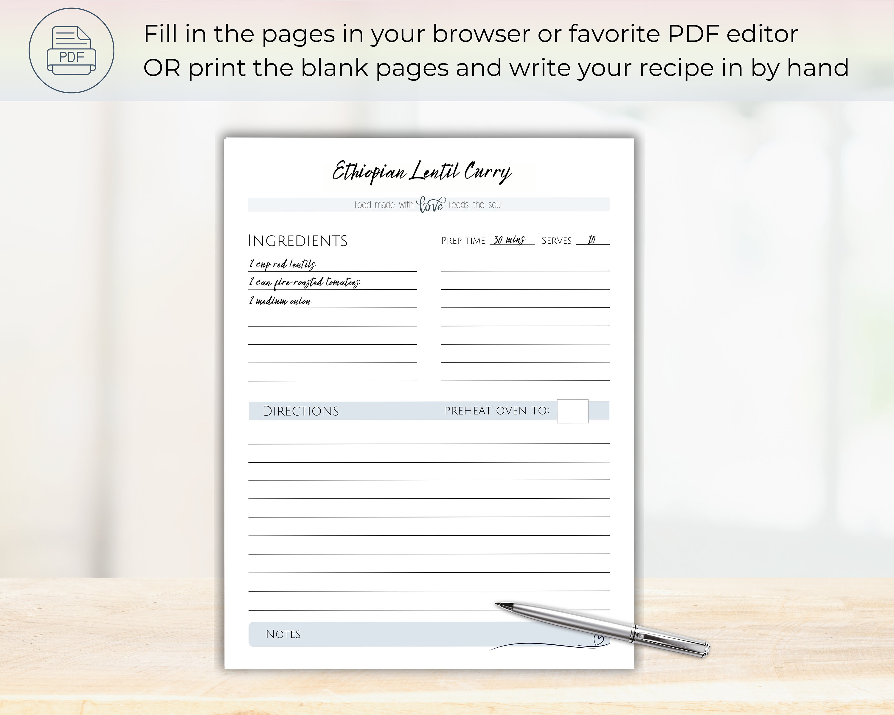 Editable Recipe Page Bundle - Fillable Cookbook Pages - Personalized ...