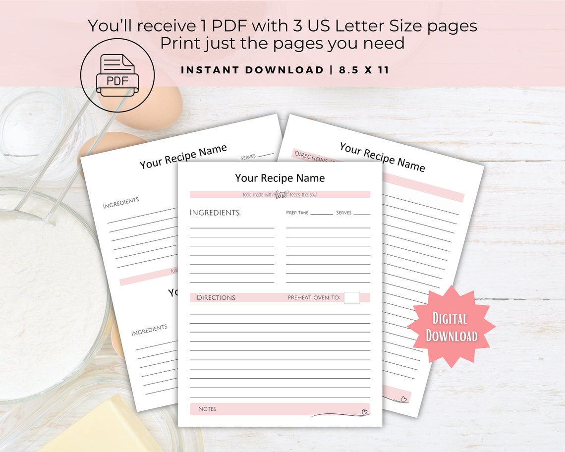Editable Recipe Pages - Customizable Recipe Page - Personalized Recipe ...