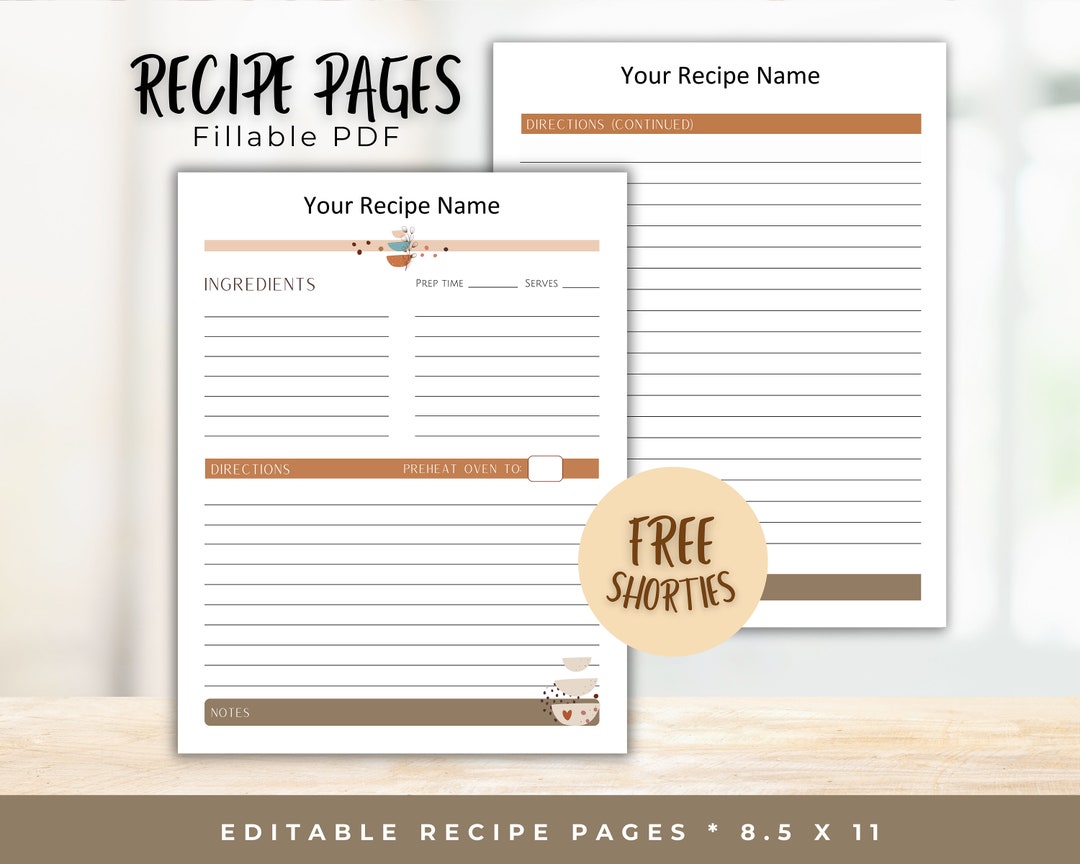 Editable Recipe Page - Fillable Cookbook Pages - Personalized Recipe ...