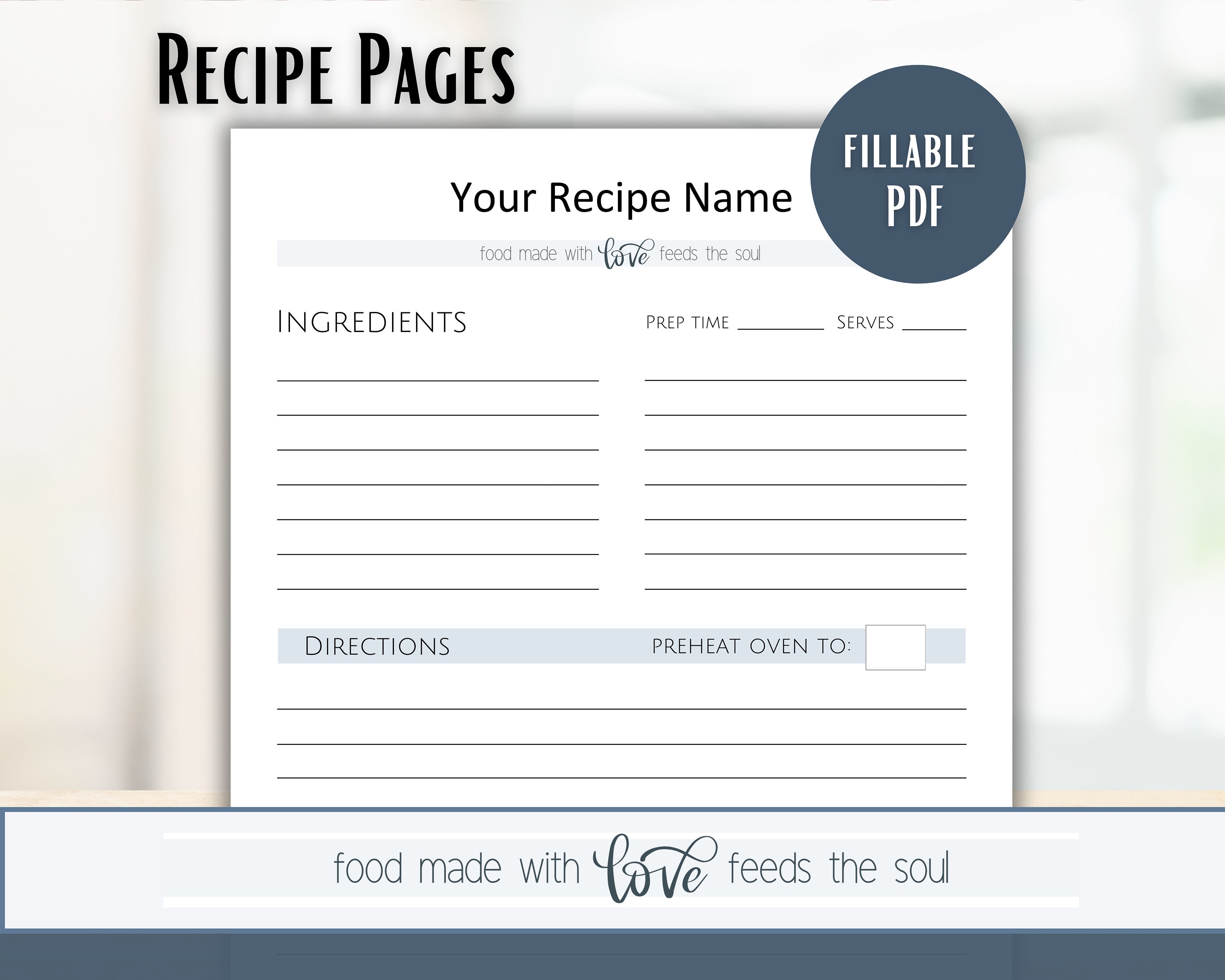 Editable Recipe Pages - Recipe Template - Blank Recipe Page - Recipe ...