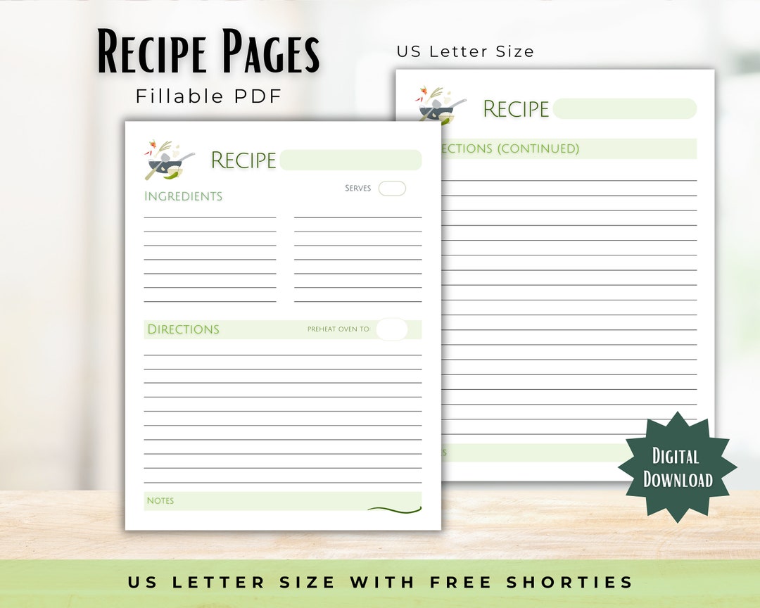 Fillable Recipe Pages PDF: Type in Your Recipe or Print & Handwrite - Etsy