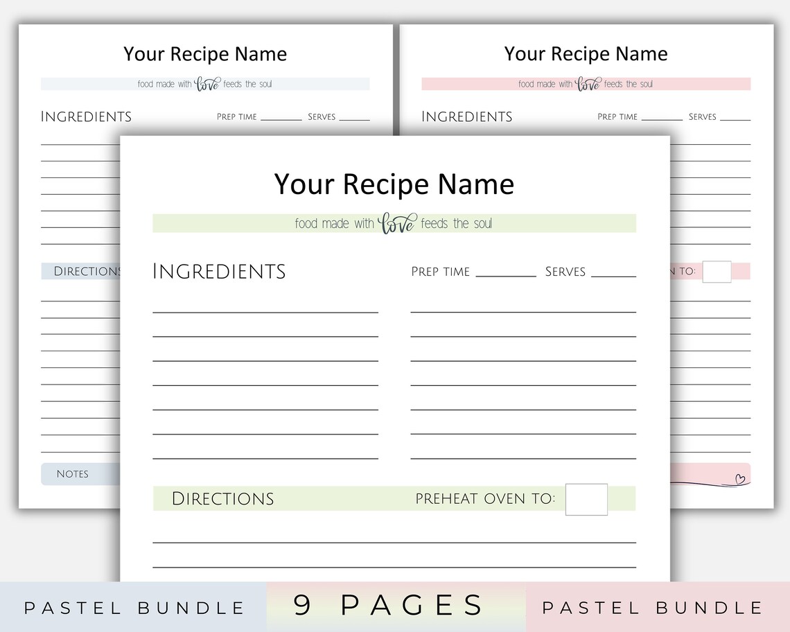 Editable Recipe Page Bundle - Fillable Cookbook Pages - Personalized ...