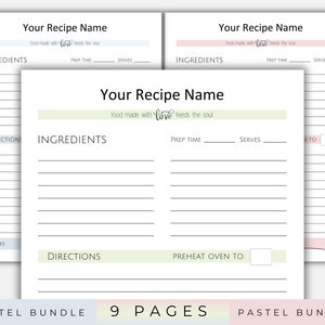 Editable Recipe Page Bundle - Fillable Cookbook Pages - Personalized ...