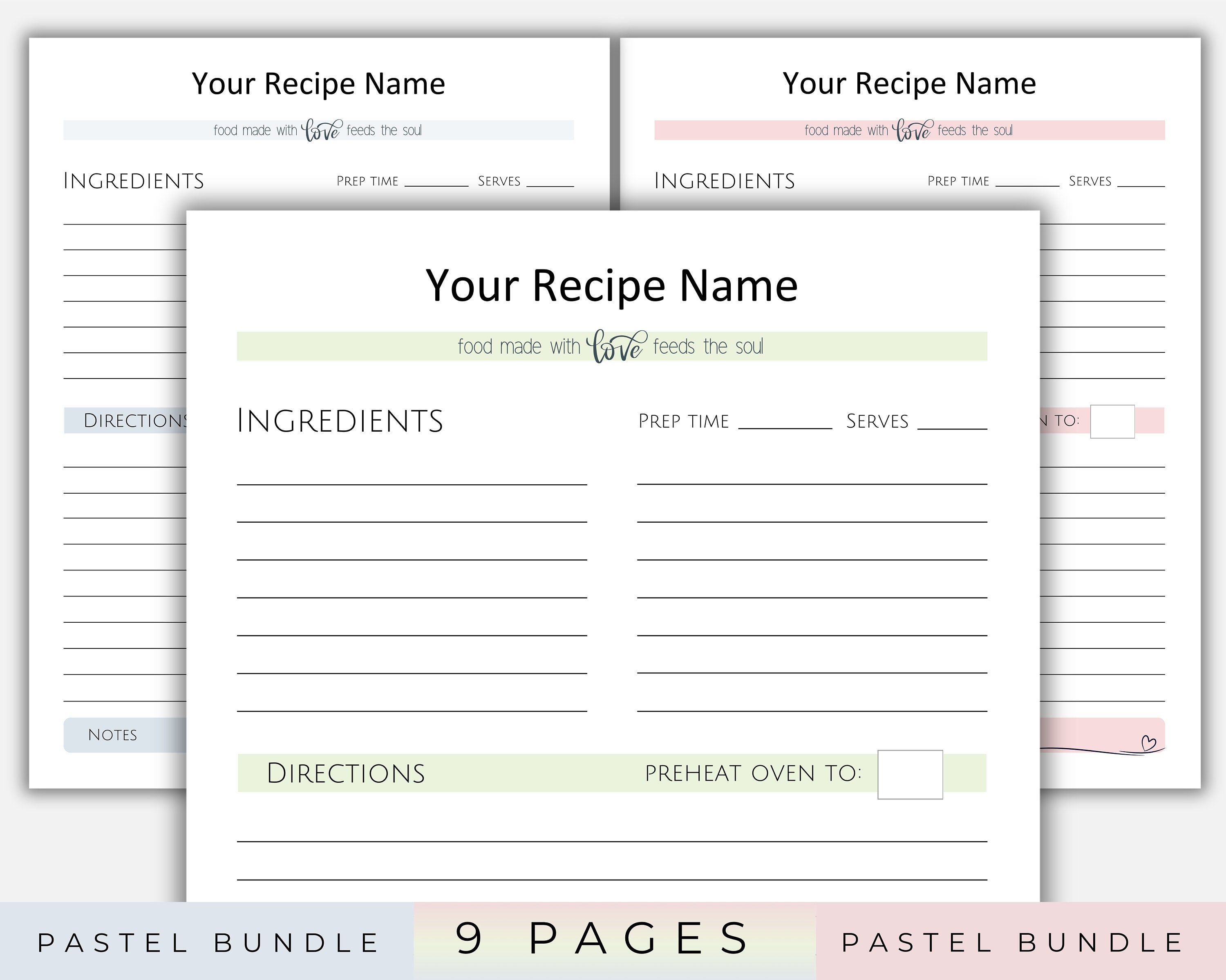Editable Recipe Page Bundle - Fillable Cookbook Pages - Personalized ...