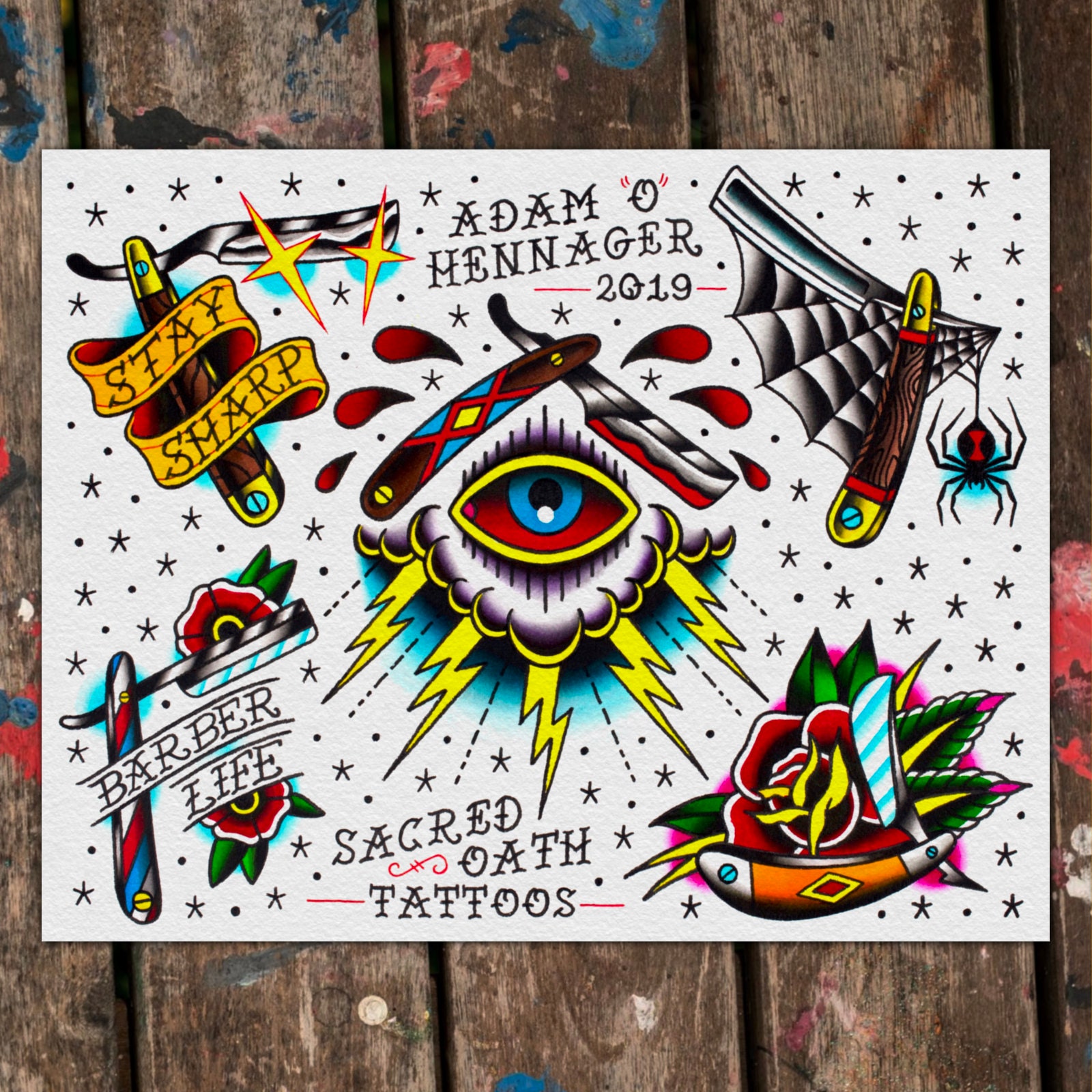 Straight Razors | Neo-traditional Tattoo Flash Art Print | 11" X 14" - Etsy