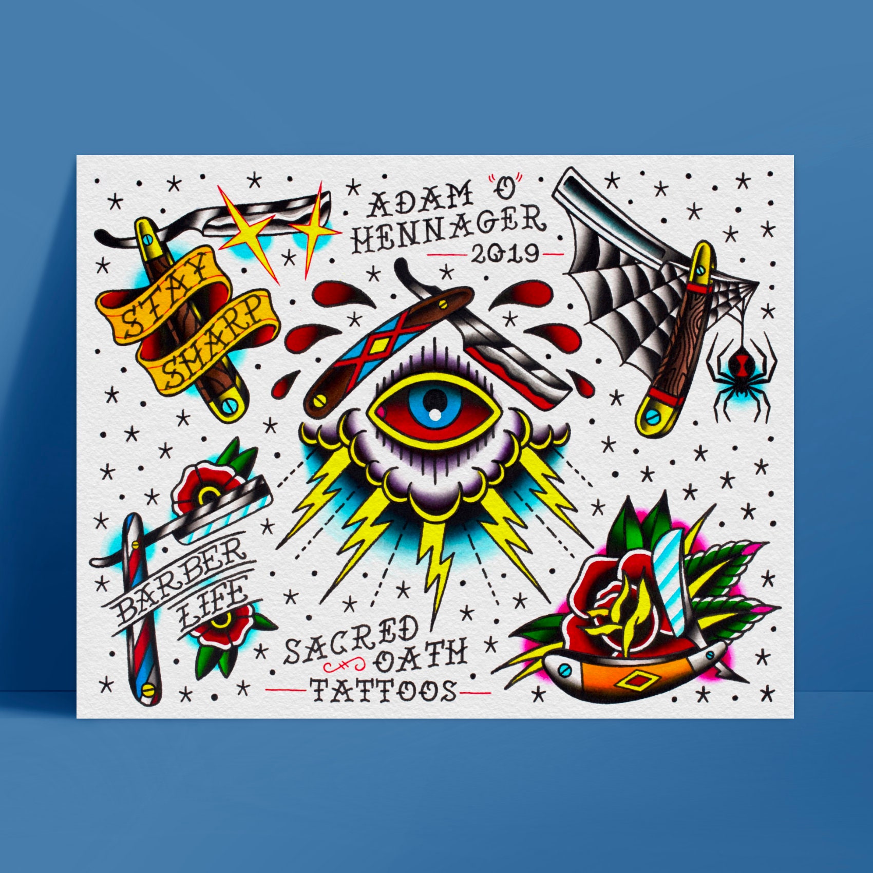 Straight Razors Neo-traditional Tattoo Flash Artist Print - Etsy