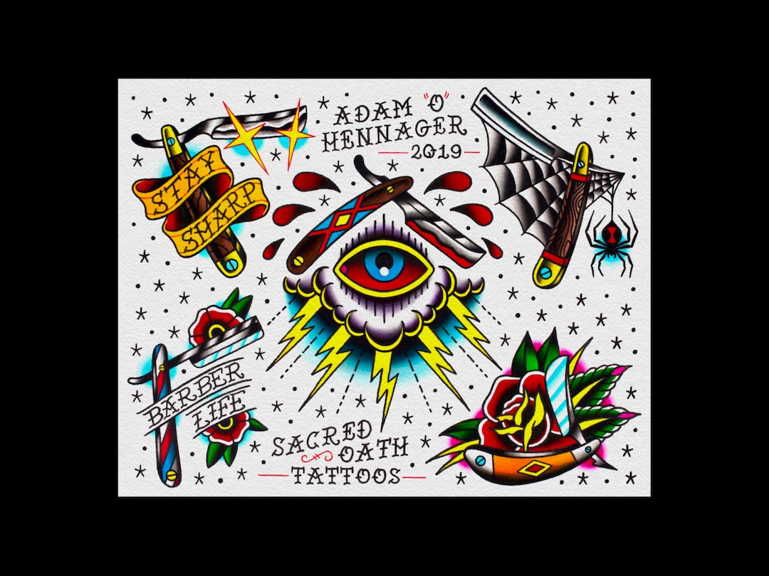 Straight Razors | Neo-traditional Tattoo Flash Art Print | 11" X 14" - Etsy