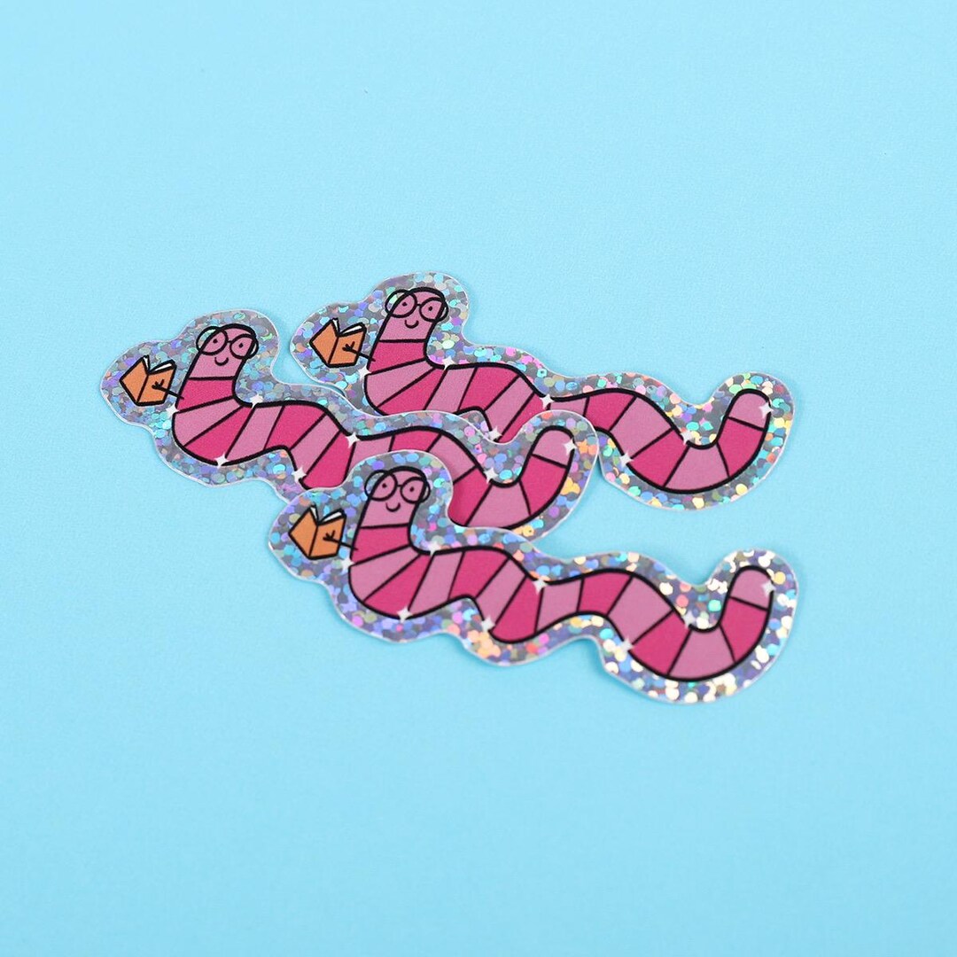 Bookworm | Glitter Sticker - Etsy