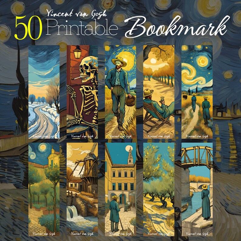 50 Van Gogh Printable Bookmarks Prints, Van Gogh Paintings Bookmark ...