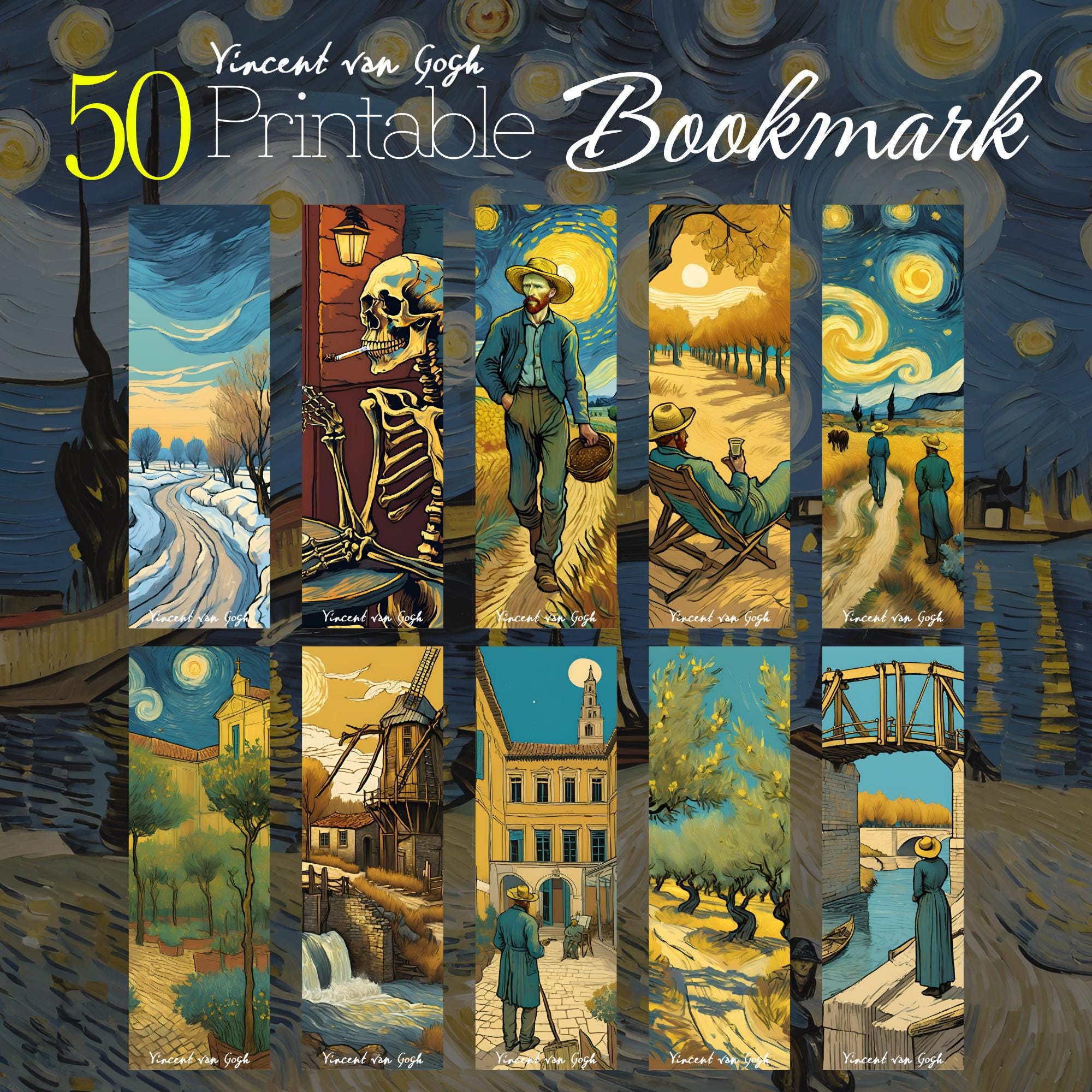 50 Van Gogh Printable Bookmarks Prints, Van Gogh Paintings Bookmark ...