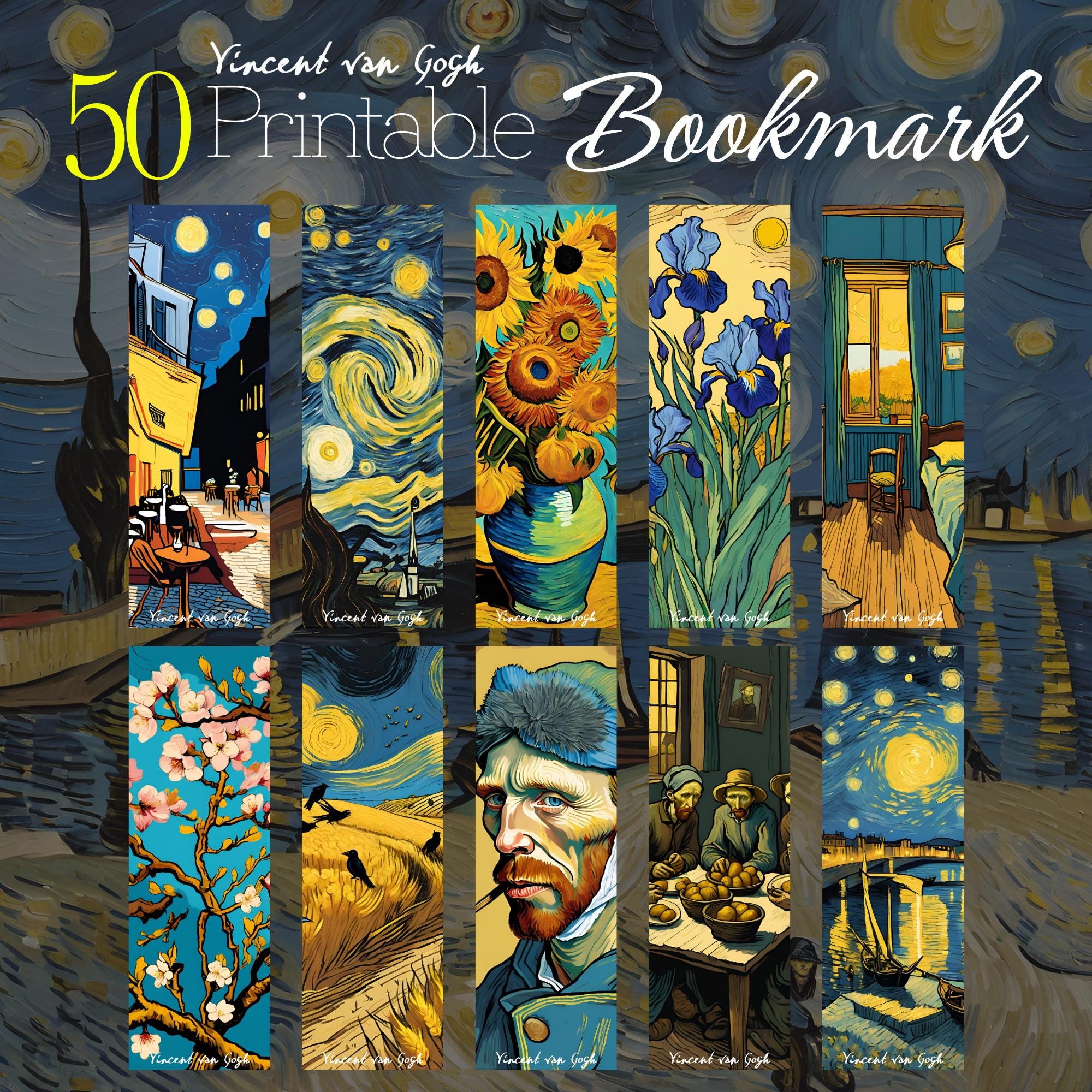 50 Van Gogh Printable Bookmarks Prints, Van Gogh Paintings Bookmark ...