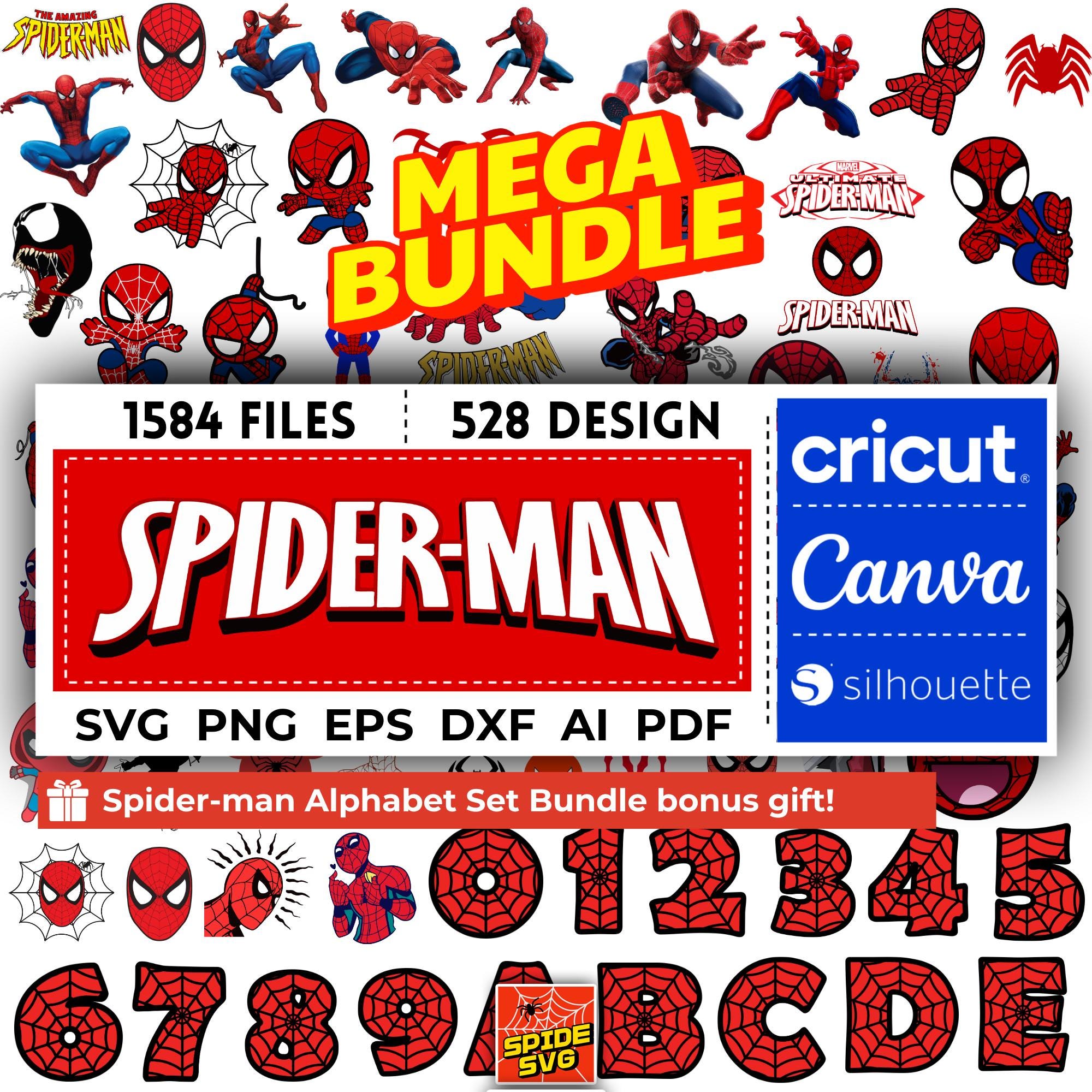Spiderman Mega SVG, archivos png de Spiderman, paquete de svg de ...