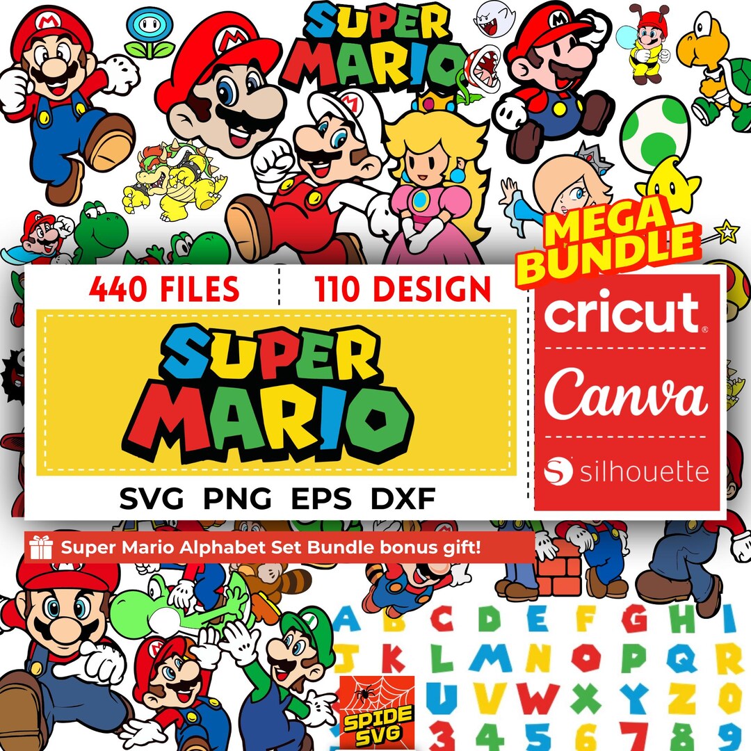 Super Mario SVG Bundle, Mario Family Svg, Super Mario PNG, Super Mario ...