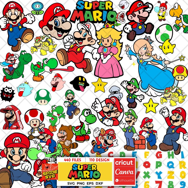 Super Mario SVG Bundle, Mario Family Svg, Super Mario PNG, Super Mario ...