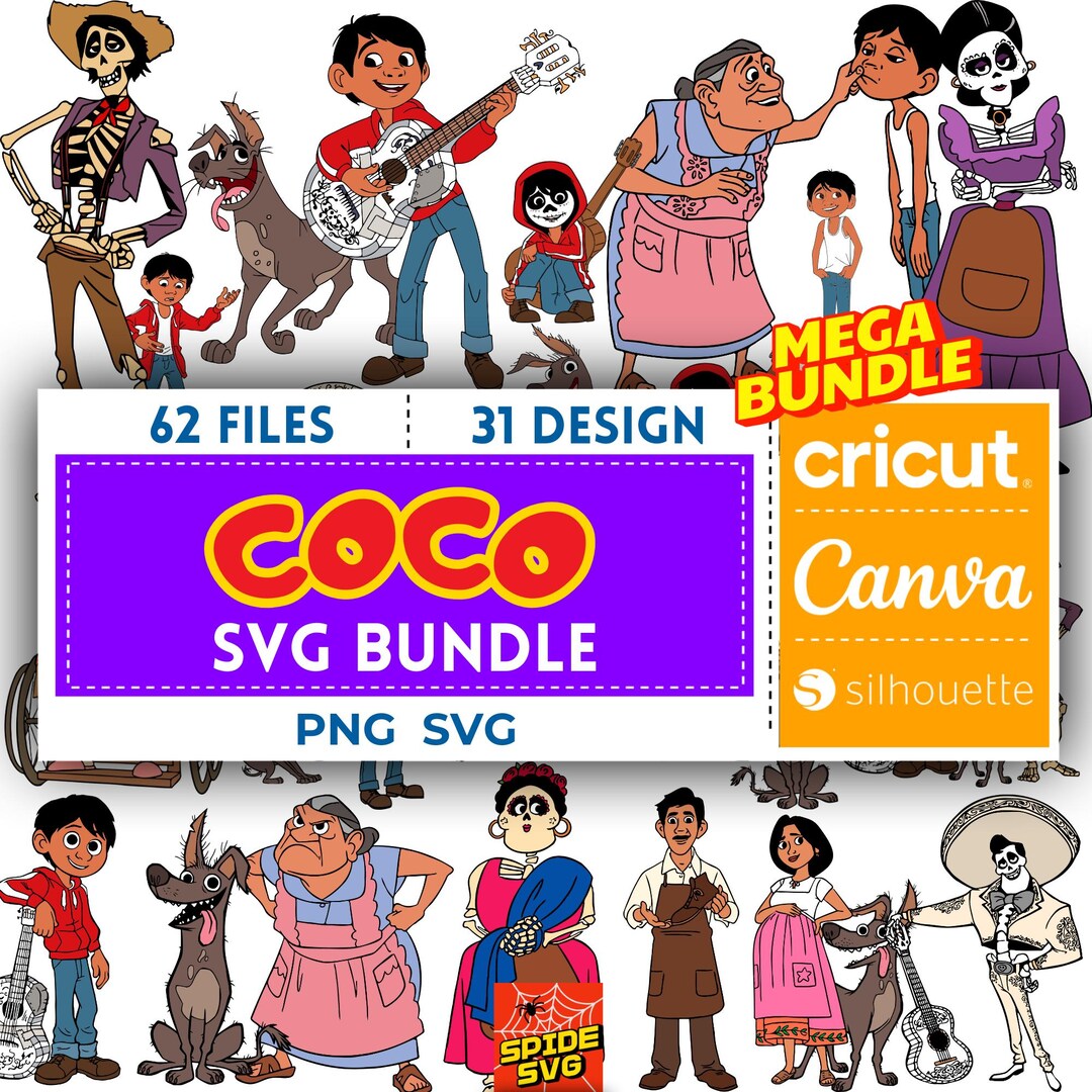 Coco SVG Bundle, Coco PNG, Coco Clipart, Coco Cartoon Movie Themed Birthday Party Cliparts Png ...