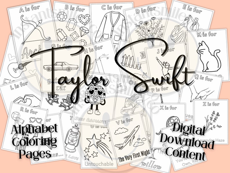 Swiftie ABC Coloring Book, Instant Download, Digital Download, Swiftie ...