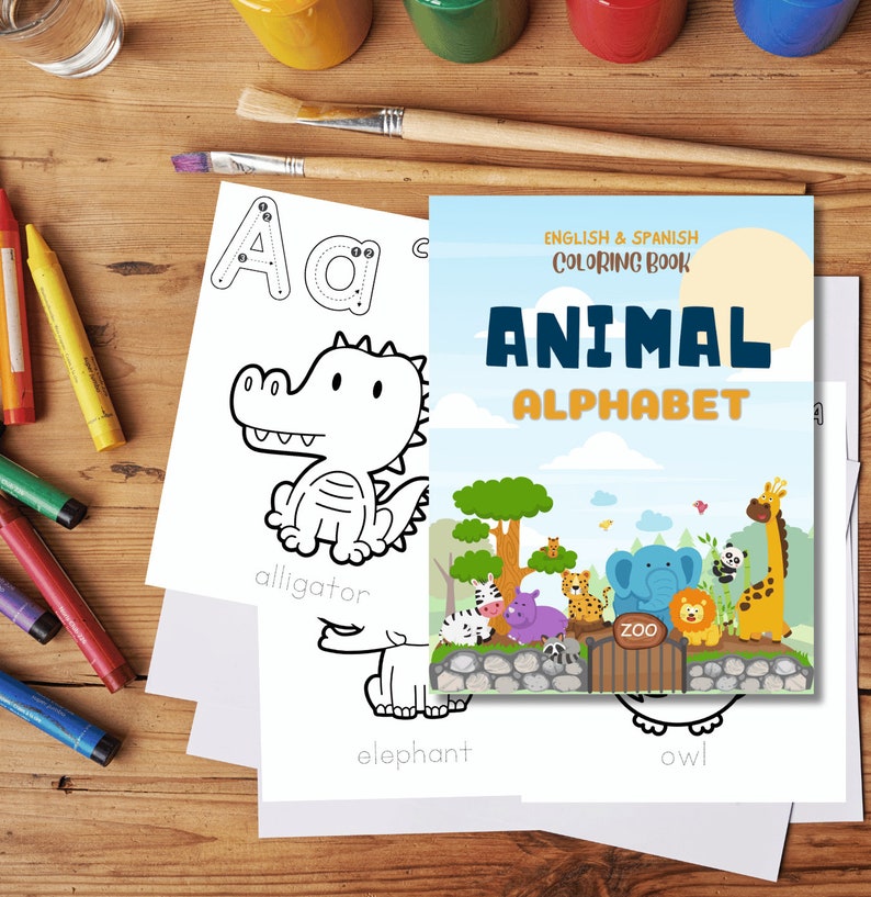 Alphabet English and Spanish Animal Coloring Pages - Digital Download ...
